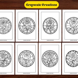 50 Stained Glass Rose Coloring Page Book, Nature Botanical Flower ...