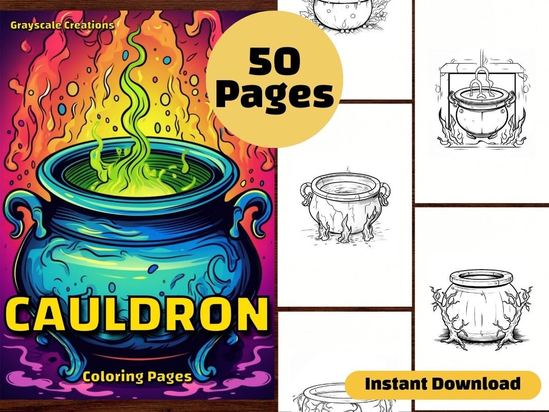 50 Cauldron Coloring Page Book, Halloween Elixir Magic Potion ...