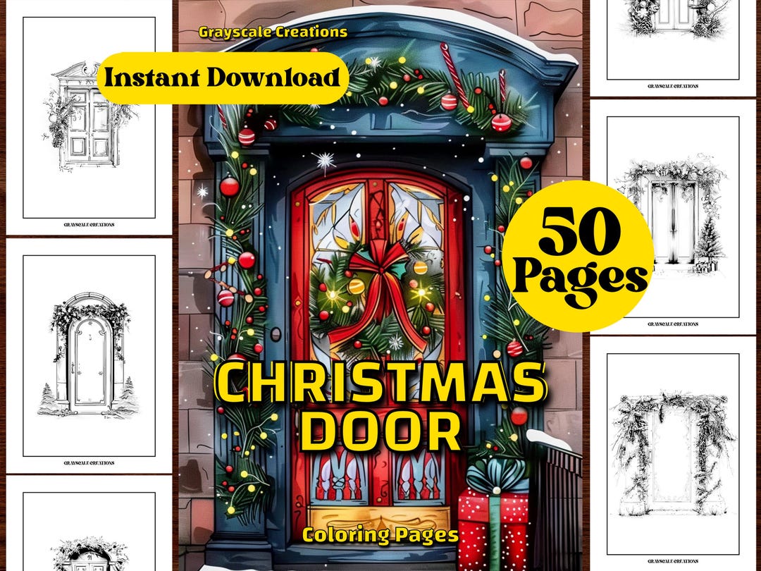 50 Christmas Door Coloring Page Book, Christmas Snow Creature Xmas ...