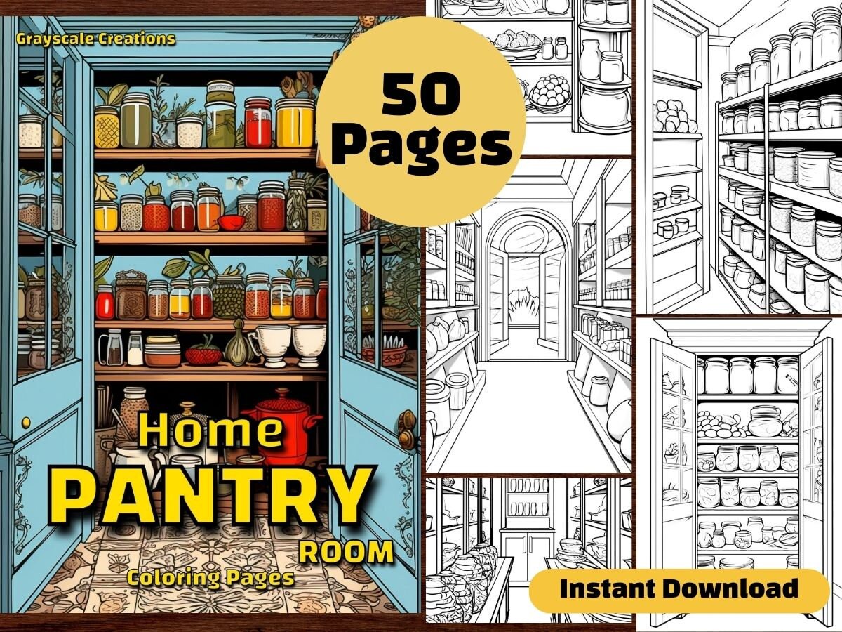50 Pantry Coloring Page Book, Printable PDF Sheets, Instant Download ...
