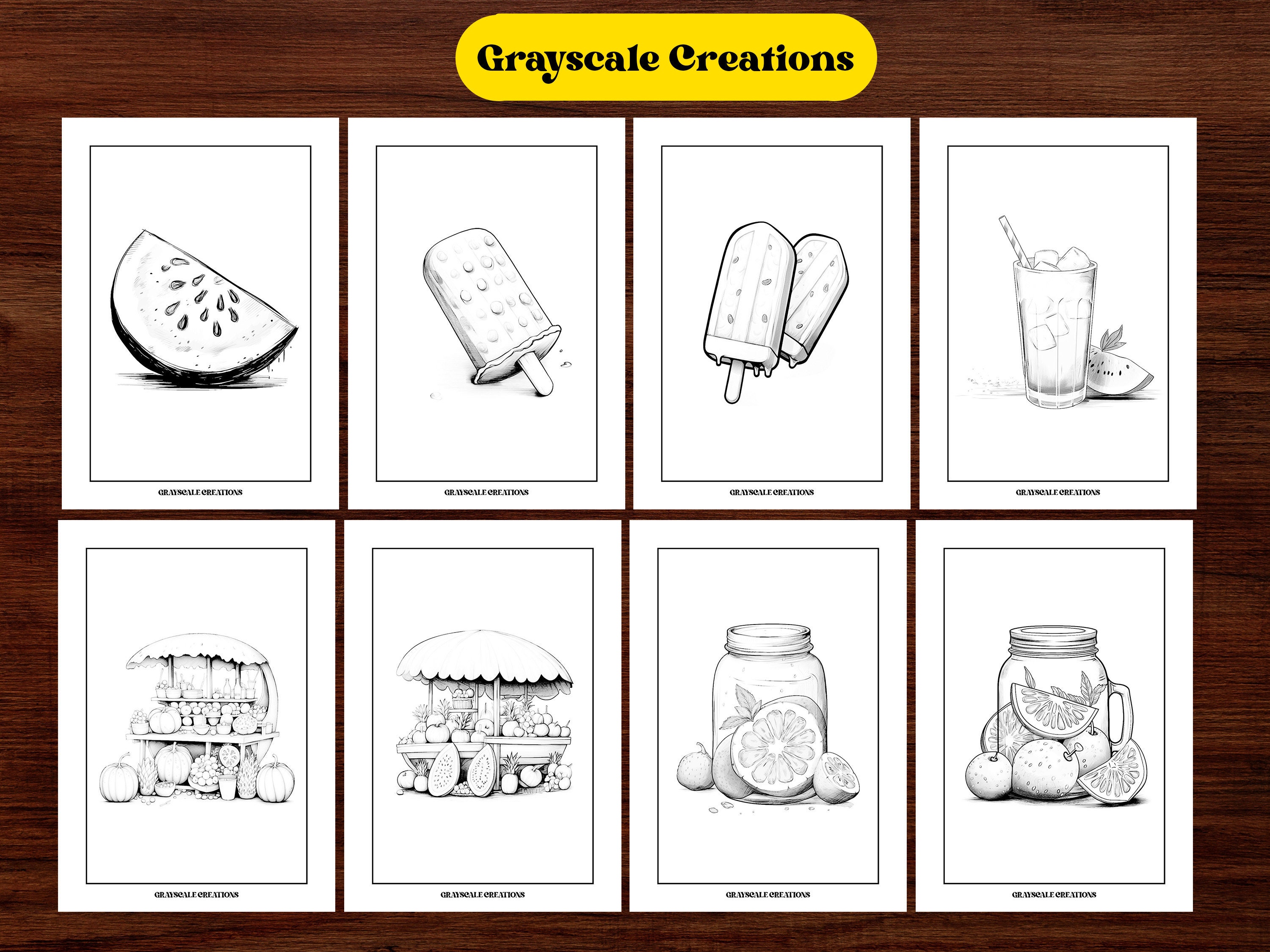 50 Watermelon Collection Coloring Page Book, Food Drinks Culinary ...