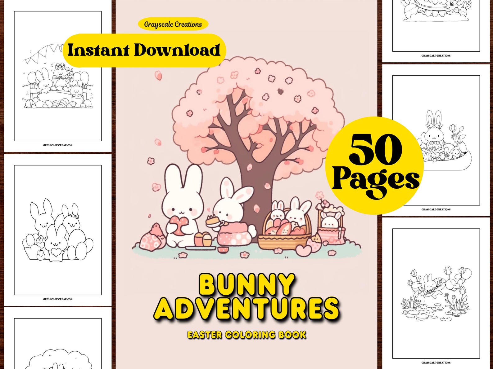 50 Easter Bunny Adventures Coloring Page Book, Easter Activity, Cozy ...