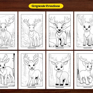 50 Cute Moose Coloring Page Book, Printable PDF Sheets, Instant ...