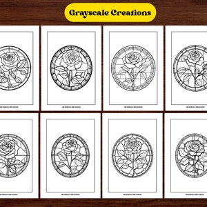 50 Stained Glass Rose Coloring Page Book, Nature Botanical Flower ...