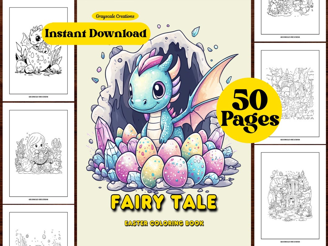 50 Easter Fairy Tale Coloring Page Book, Easter Activity, Cozy Kawaii ...
