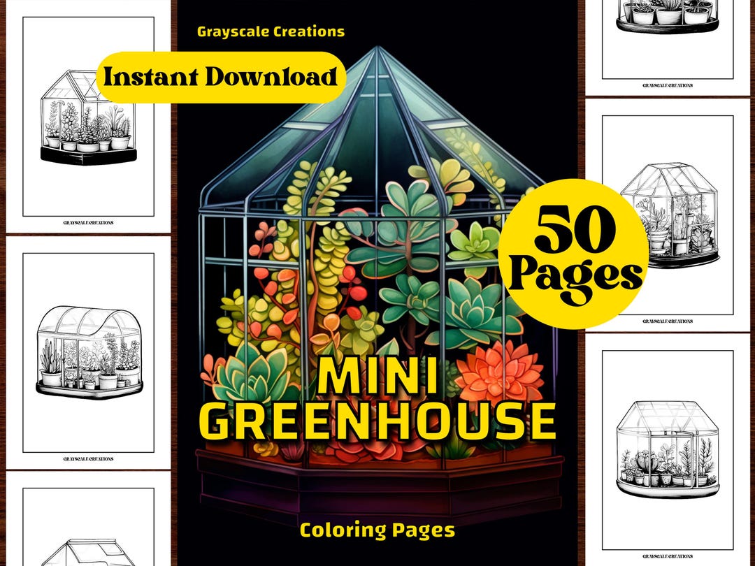 50 Mini Greenhouse Coloring Page Book, Nature Botanical Flower Floral ...