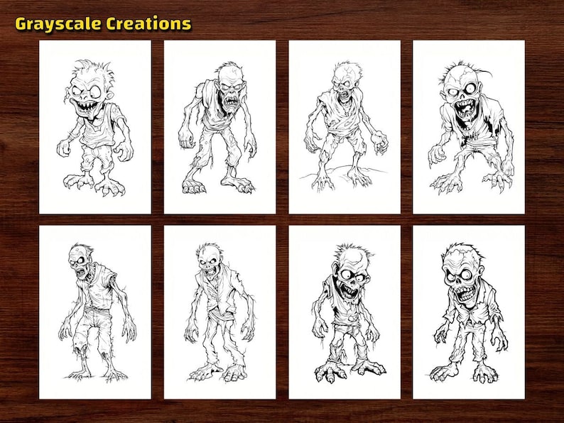 50 Zombie Coloring Page Book, Halloween Cartoon Chibi Terror Horror ...