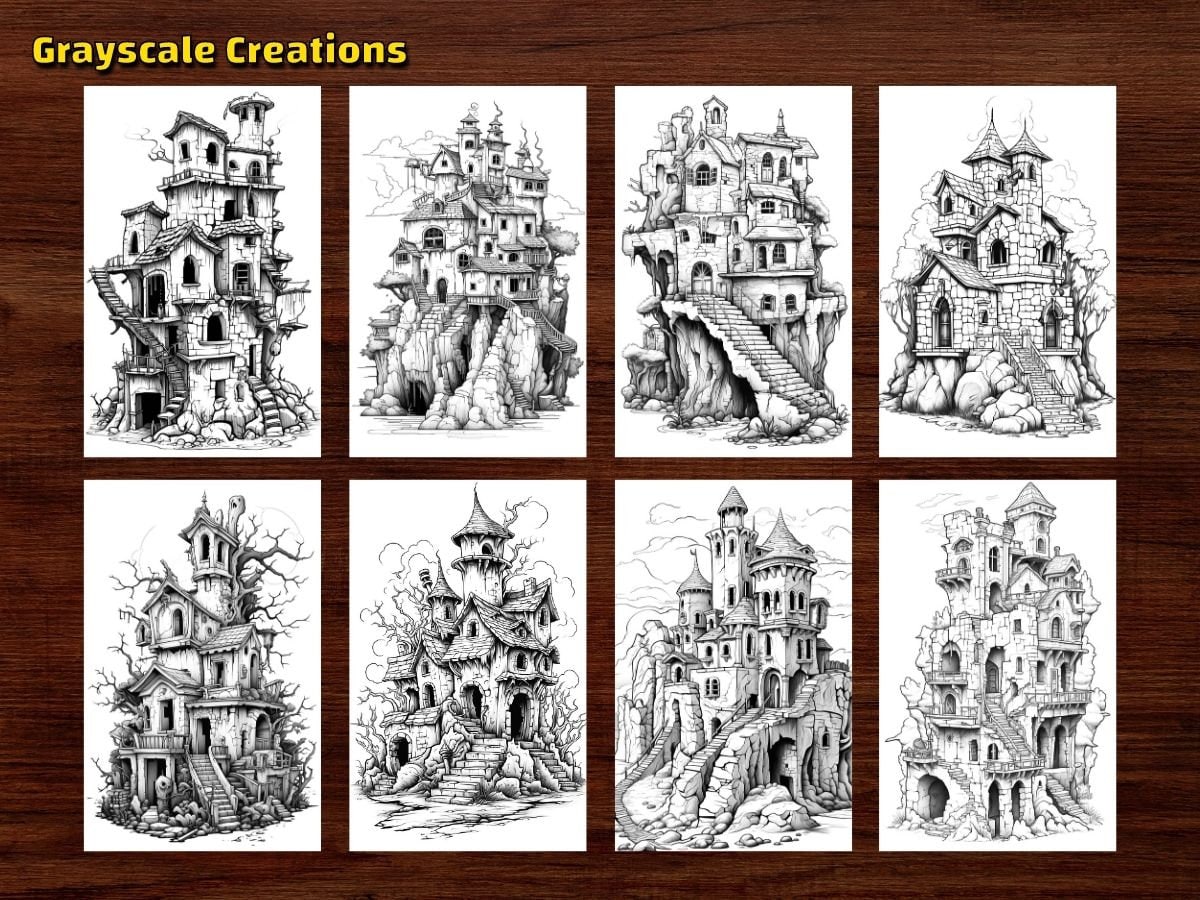 50 Mystical Ruins House Coloring Page Book Printable PDF - Etsy