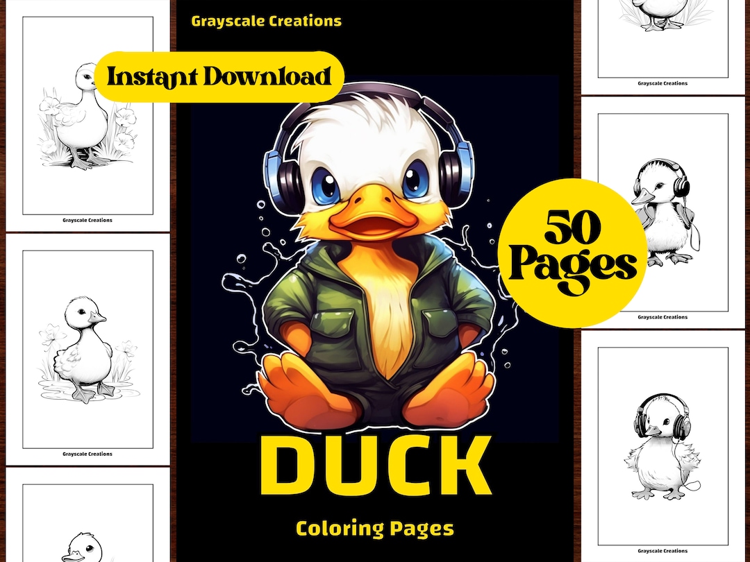 50 Duck Coloring Page Book, Baby Bird Woodland Animal, Festive Birthday ...