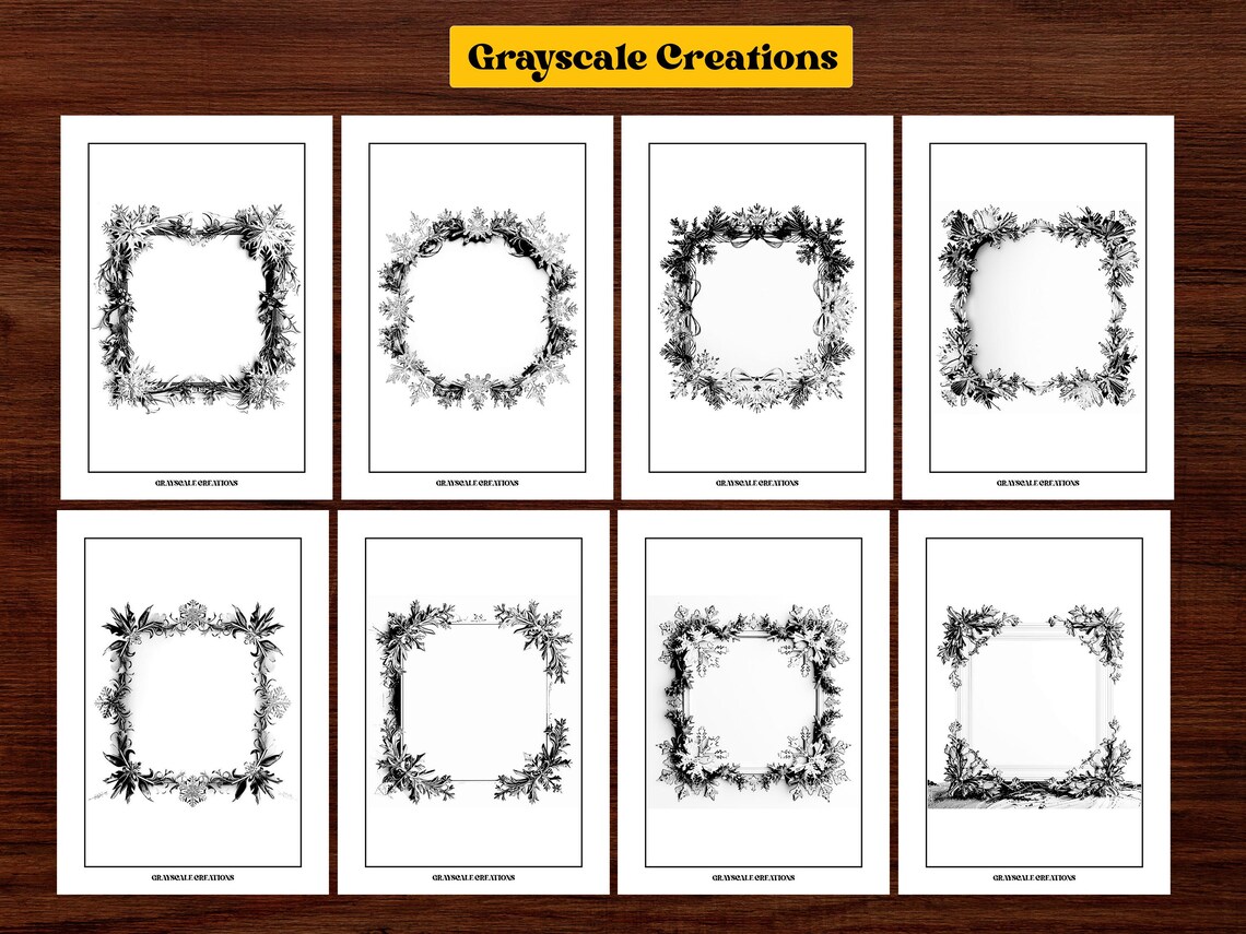 50 Snowflake Frame Coloring Page Book, Christmas Creature Xmas Winter ...