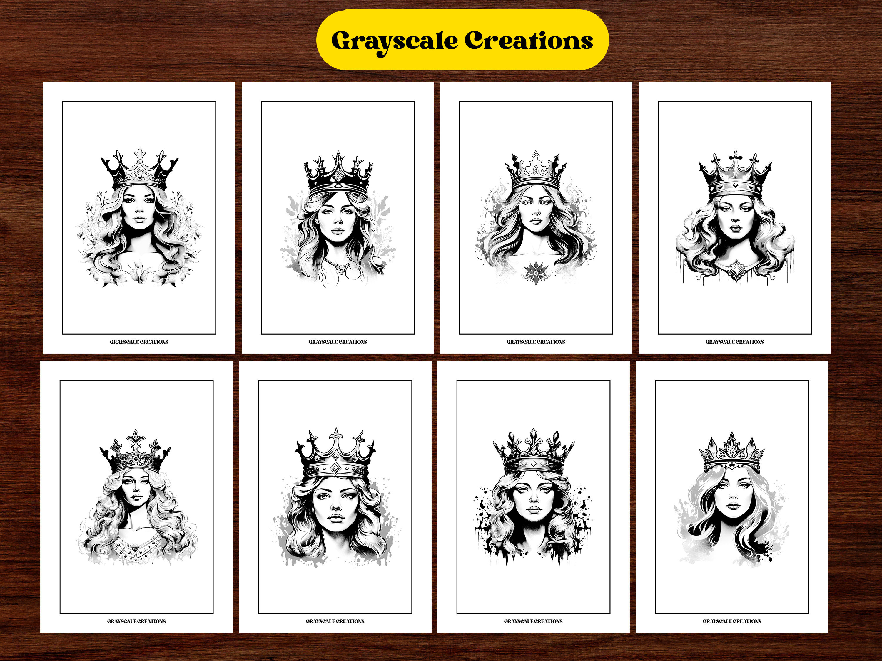 50 Queen Coloring Page Book, Fantasy Enchanted Creatures, Birthday ...