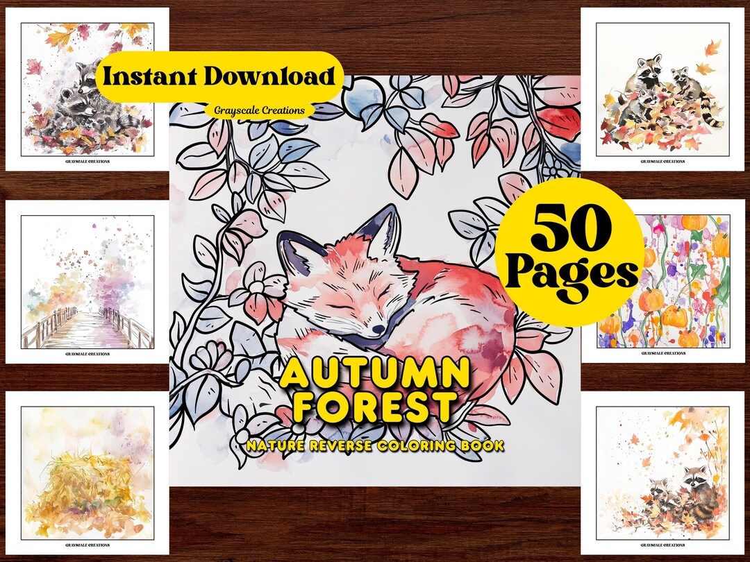 50 Autumn Forest Reverse Coloring Page Book, Abstract Activity ...
