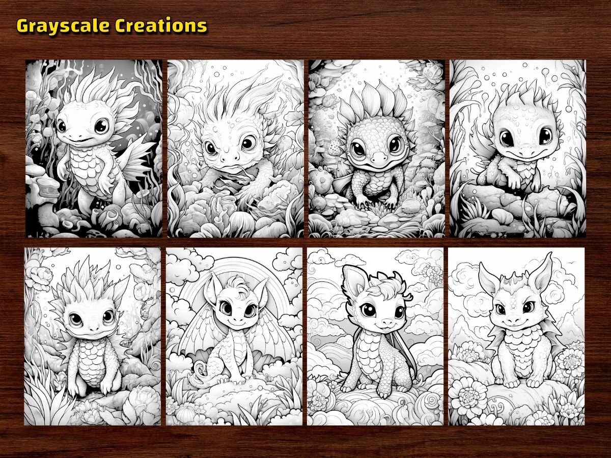 50 Cute Baby Dragon Coloring Page Book Printable PDF Sheets - Etsy
