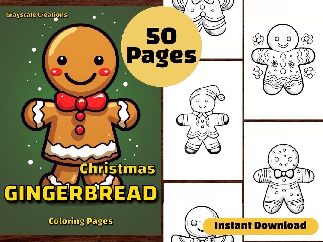 50 Gingerbread Coloring Page Book, Christmas Snow Creature Xmas Winter ...