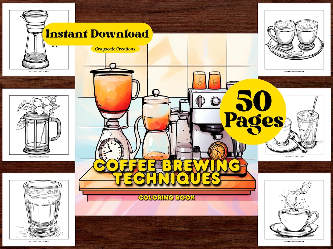 50 Coffee Brewing Techniques Coloring Page Book, Coffee Barista ...