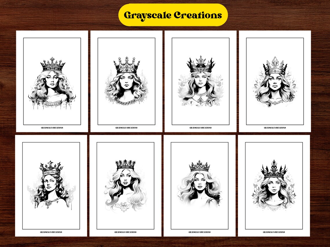 50 Queen Coloring Page Book, Fantasy Enchanted Creatures, Birthday ...