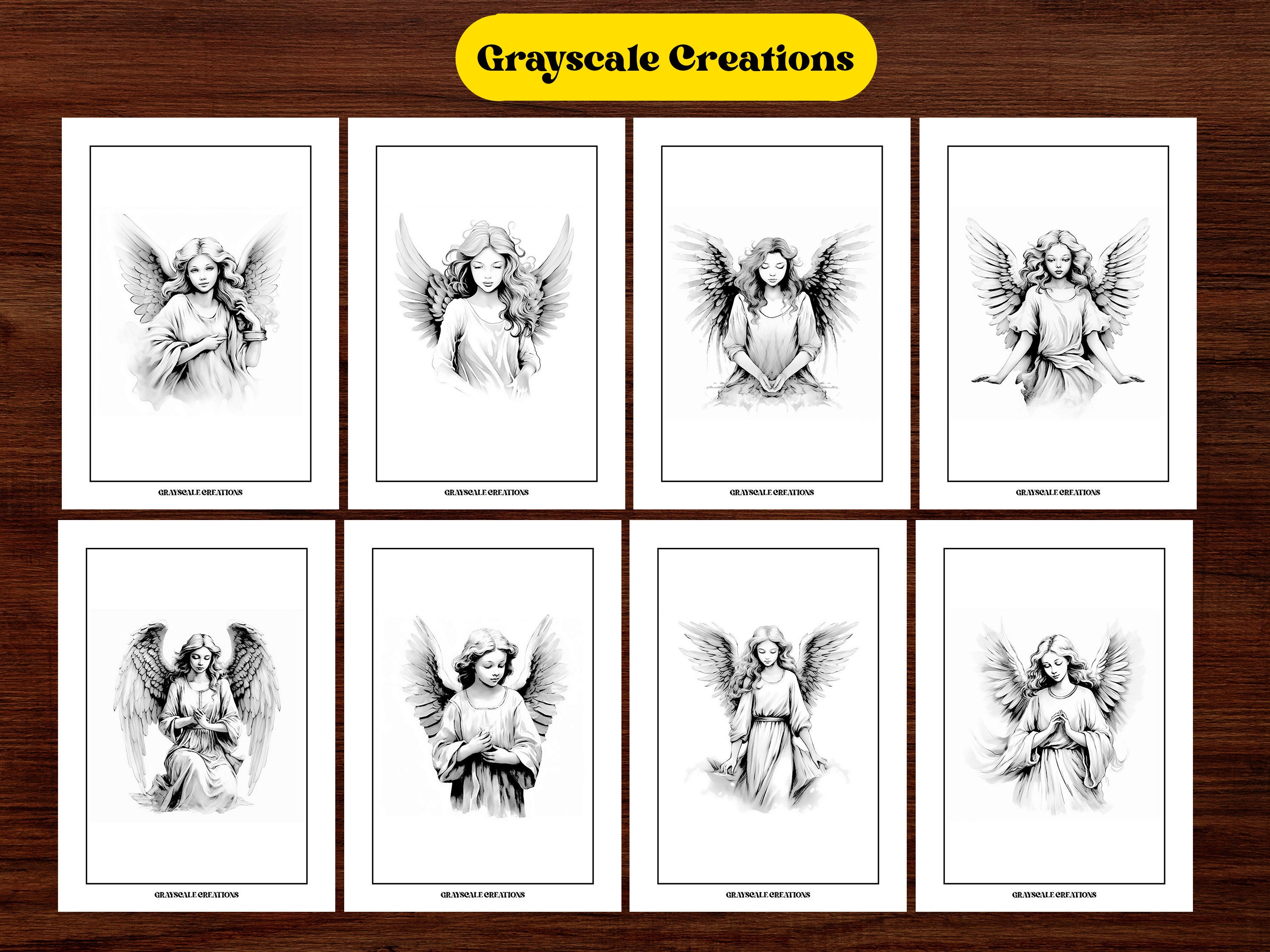 50 Angel Coloring Page Book, Fantasy Enchanted Creatures, Birthday ...