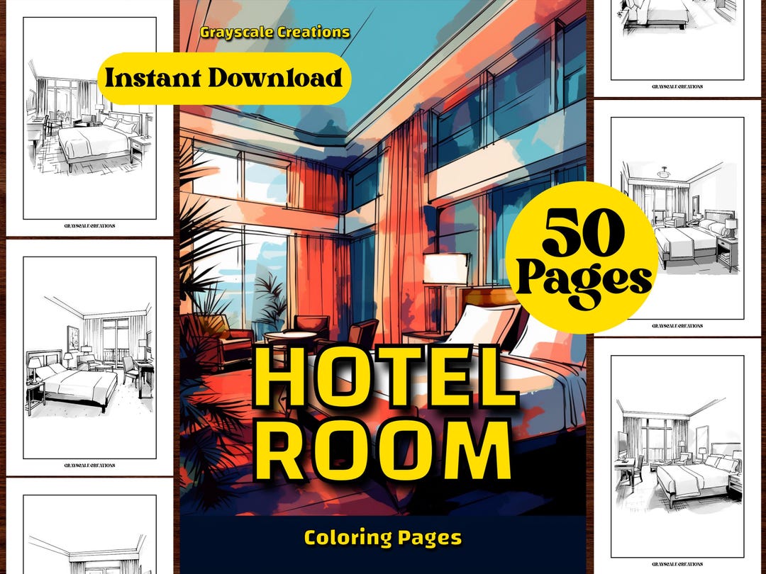 50 Hotel Room Coloring Page Book, Nature House Interior Design ...