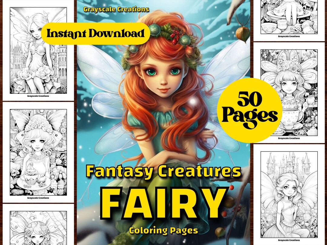 50 Cute Baby Fairy Coloring Page Book, Printable PDF Sheets, Instant ...