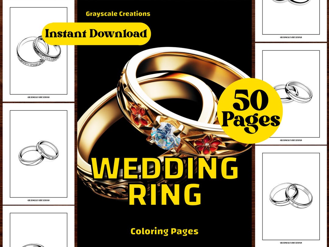 50 Wedding Ring Coloring Page Book, Nature Fashion Clothing Accessories ...