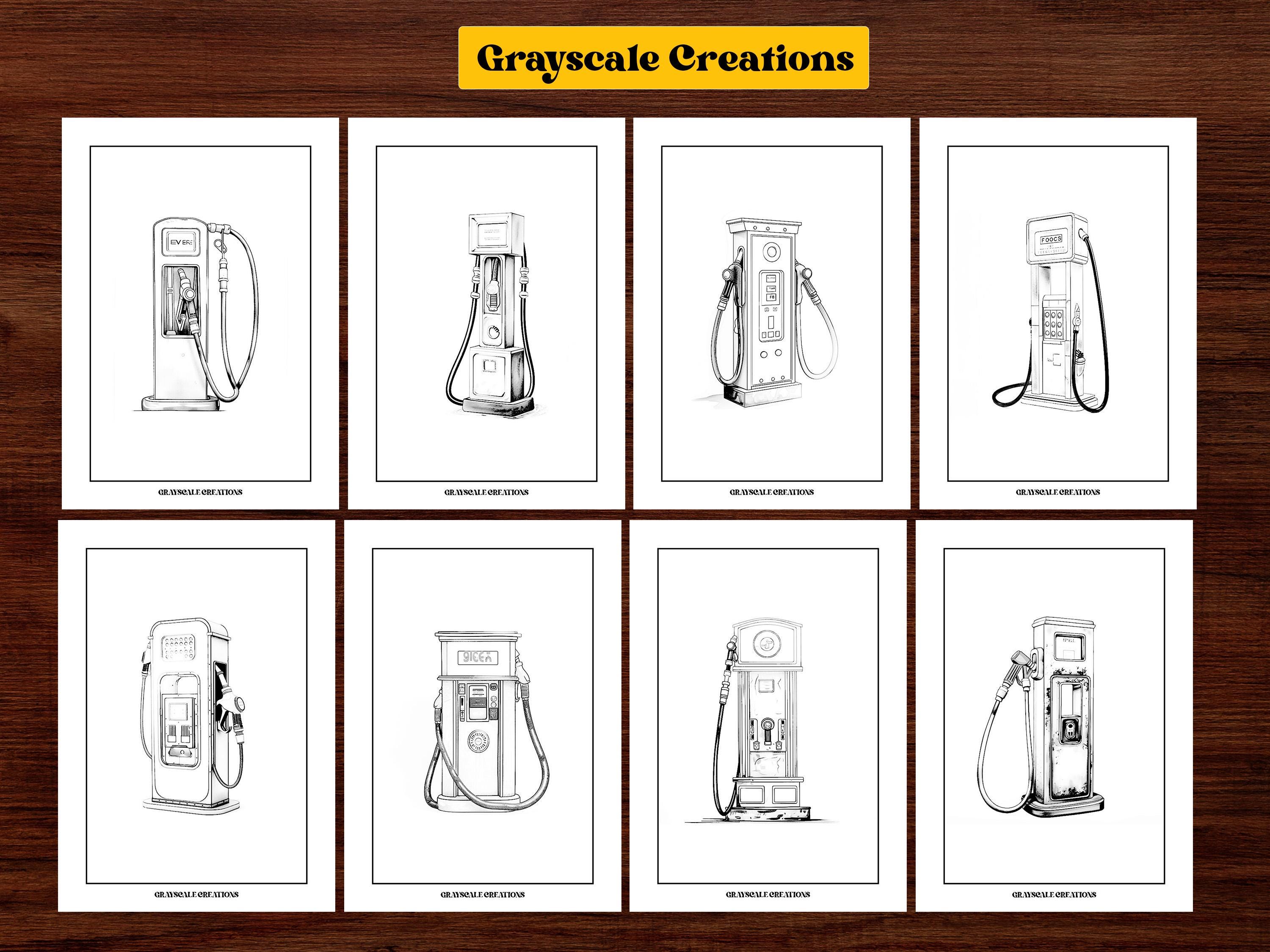 50 Gas Pump Coloring Page Book, Object Motor Nature Car Vintage ...