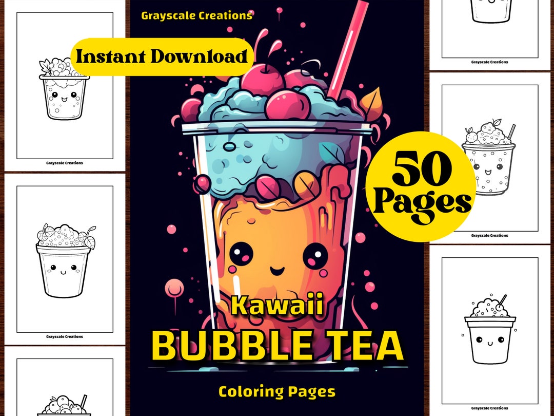 50 Bubble Tea Coloring Page Book, Beverage Food Kawaii Doodle, Birthday ...