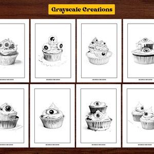 50 Cupcake Eyeballs Coloring Page Book, Halloween Cartoon Creepy ...