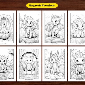 50 Cute Baby Dragon Coloring Page Book, Printable PDF Sheets, Instant ...