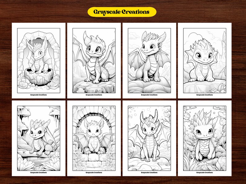 50 Cute Baby Dragon Coloring Page Book, Printable PDF Sheets, Instant ...