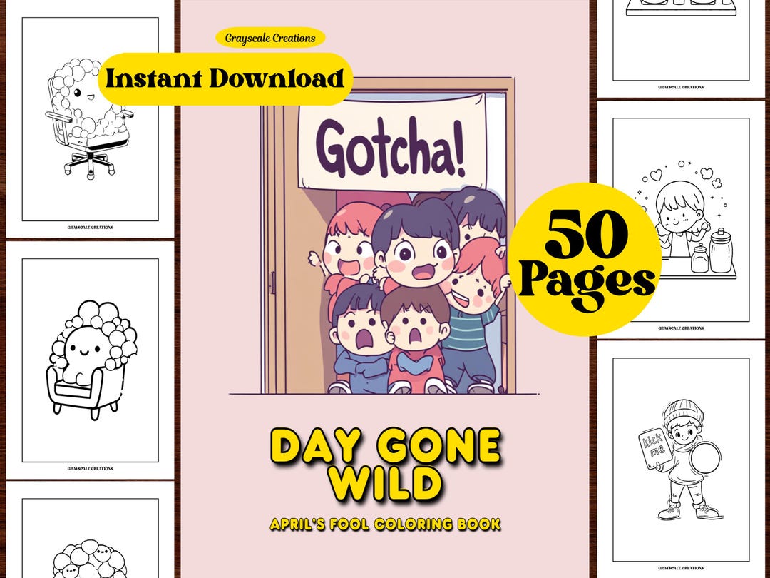 50 April Fools Day Gone Wild Coloring Page Book, Easter Activity, Cute ...