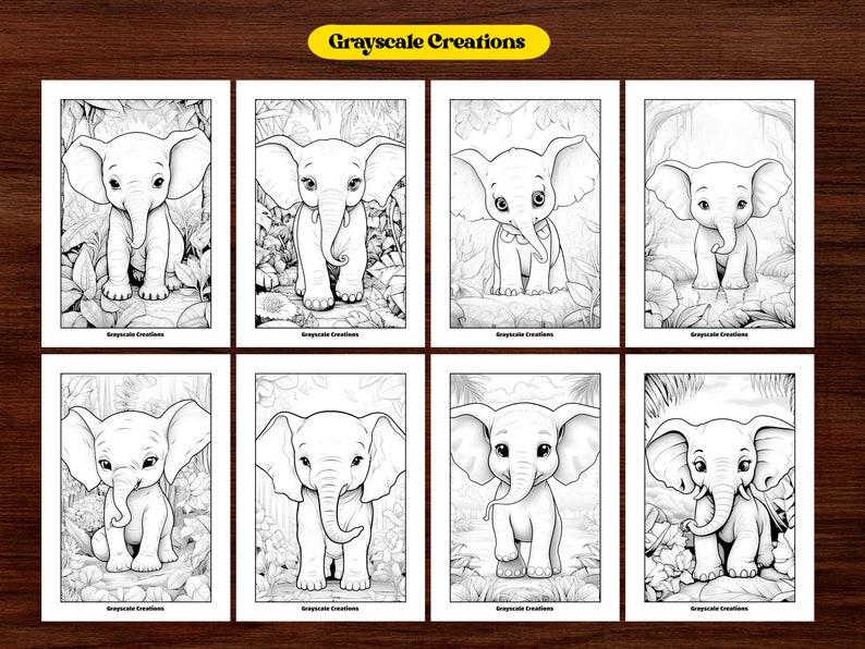 50 Cute Elephant Coloring Page Book, Printable PDF Sheets, Instant ...