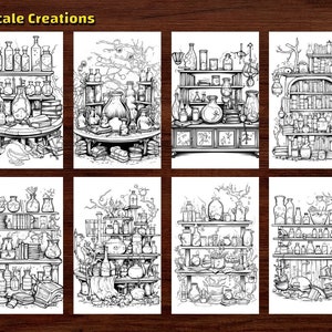 50 Magic Potion Shelves Coloring Page Book, Printable PDF Sheet ...