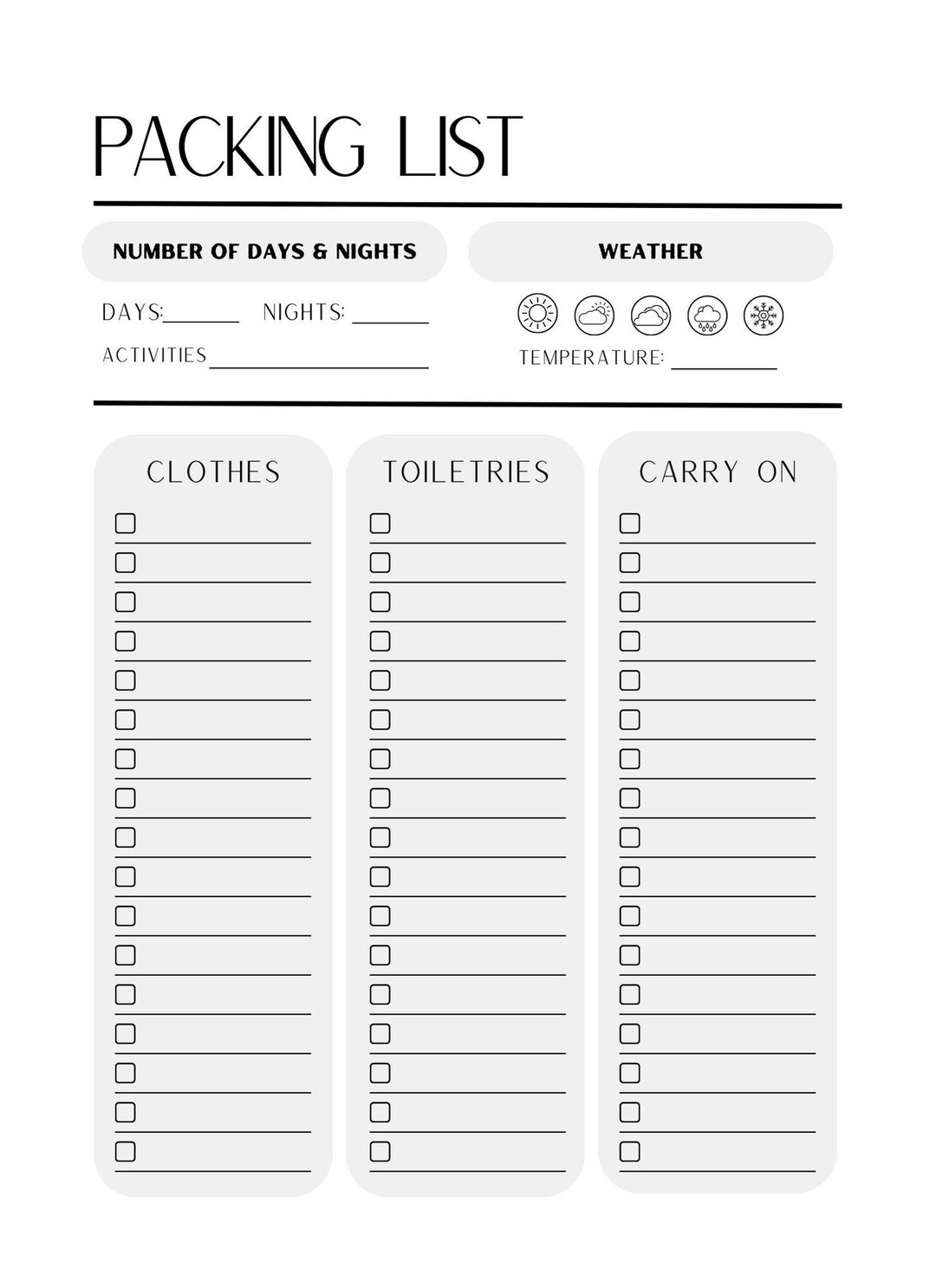 INSTANT DOWNLOAD PRINTABLE Aesthetic Minimalist Packing List- Clothes ...