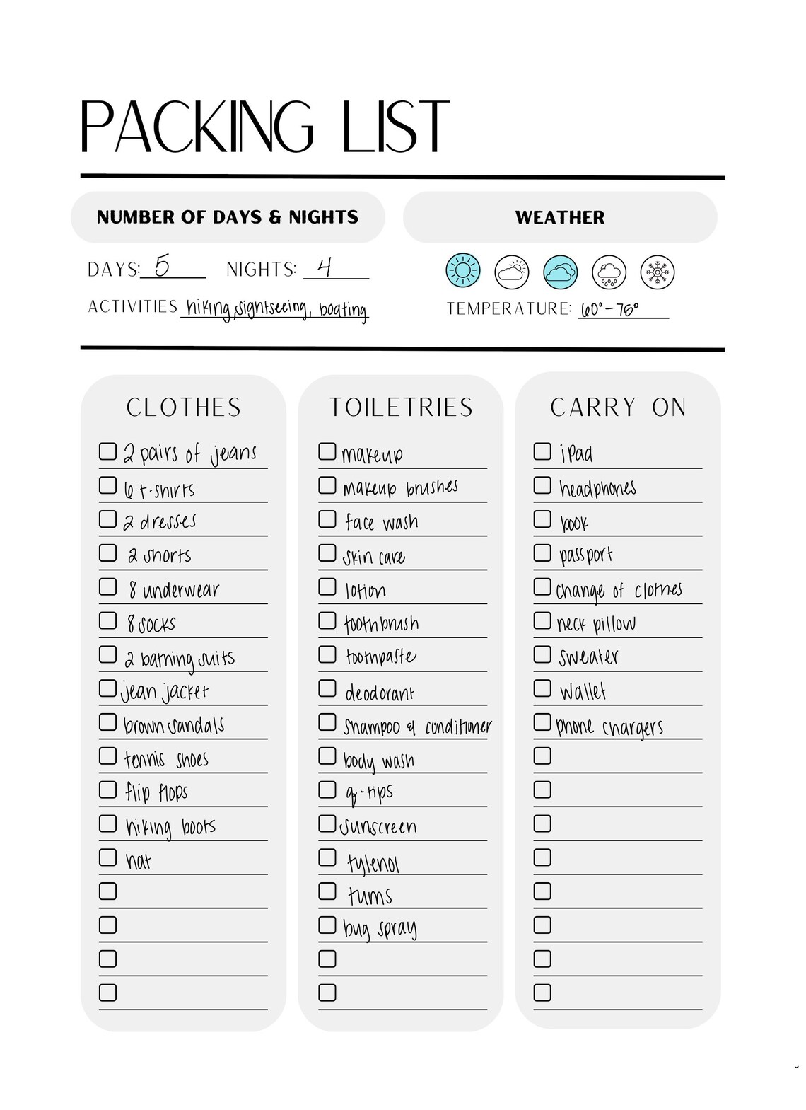 INSTANT DOWNLOAD PRINTABLE Aesthetic Minimalist Packing List- Clothes ...