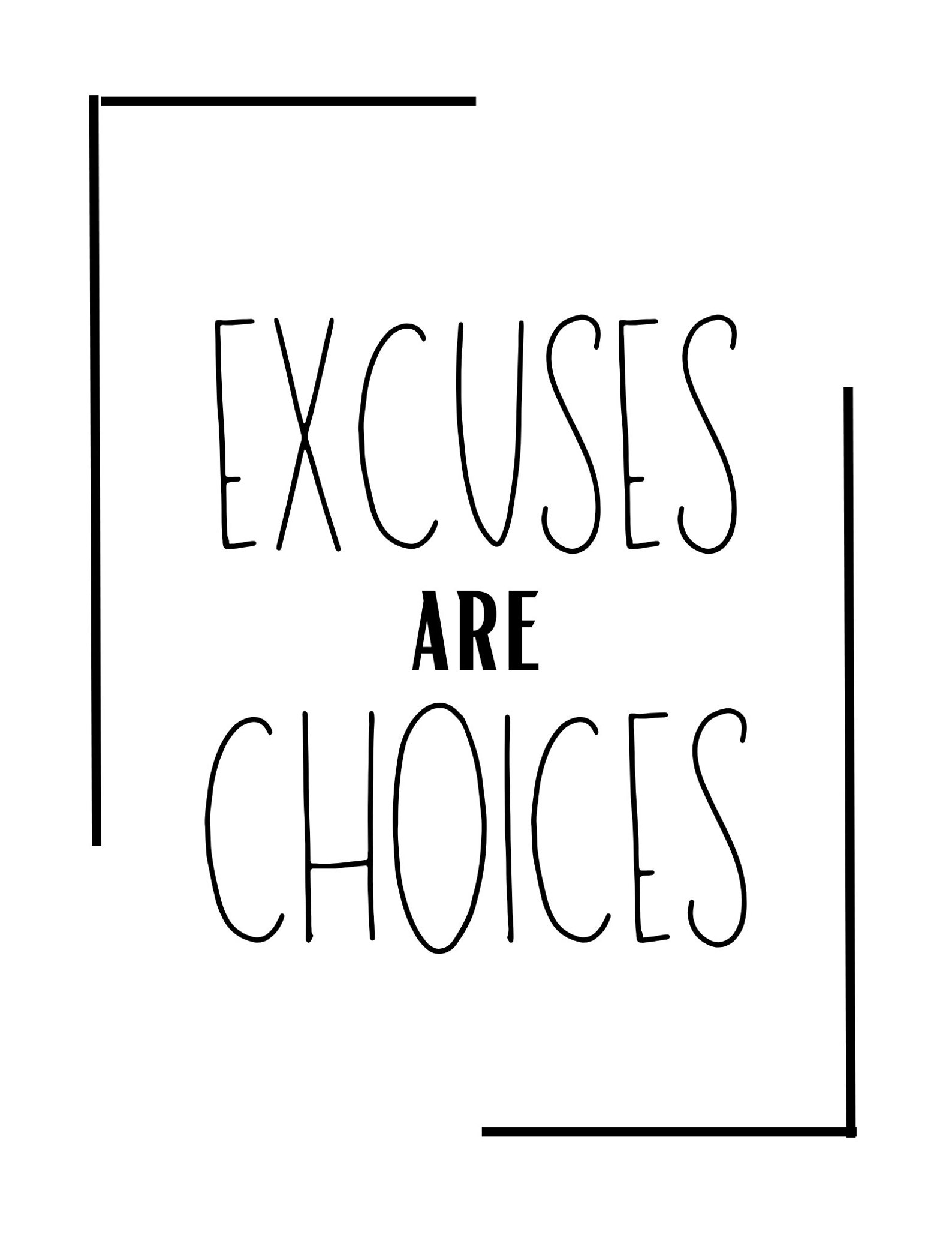 Excuses Are Choices Motivational Wall Art, Minimalist Workout Life Work ...
