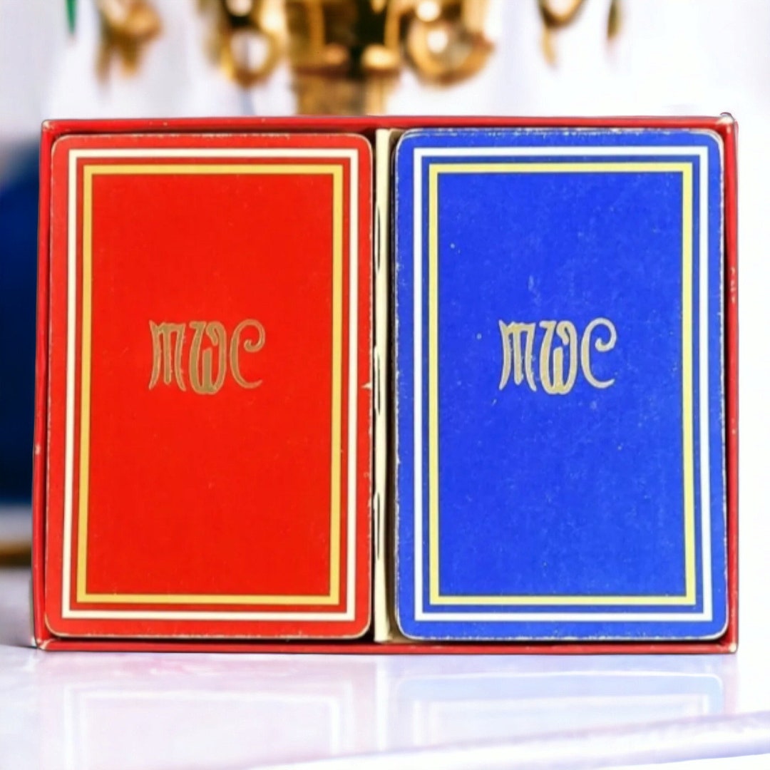 Vintage Gemaco Monogram Double Deck Playing Cards MWC Initials Gold ...