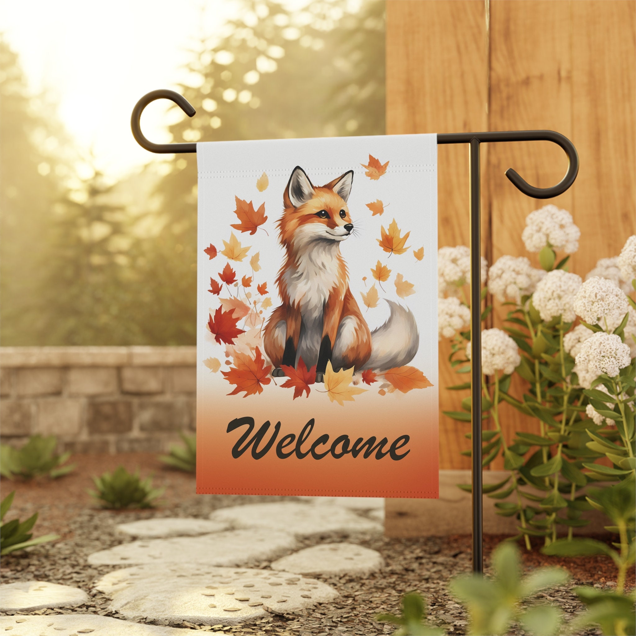 Cute Red Fox Flag - Welcome - Fall Leaves - 12"x18" Garden Yard House ...
