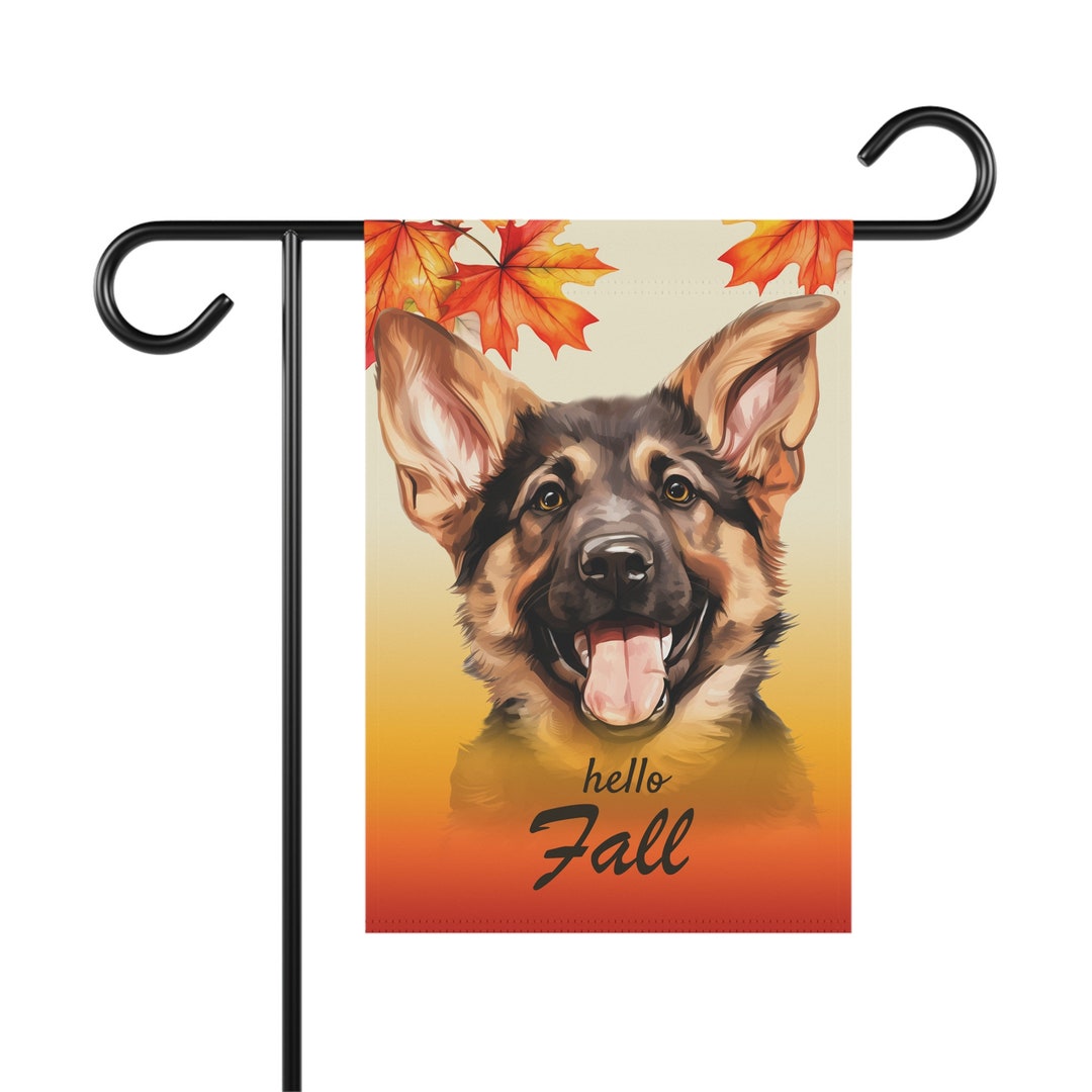 German Shepherd Puppy Flag - Hello Fall - Black and Tan German Shepherd ...