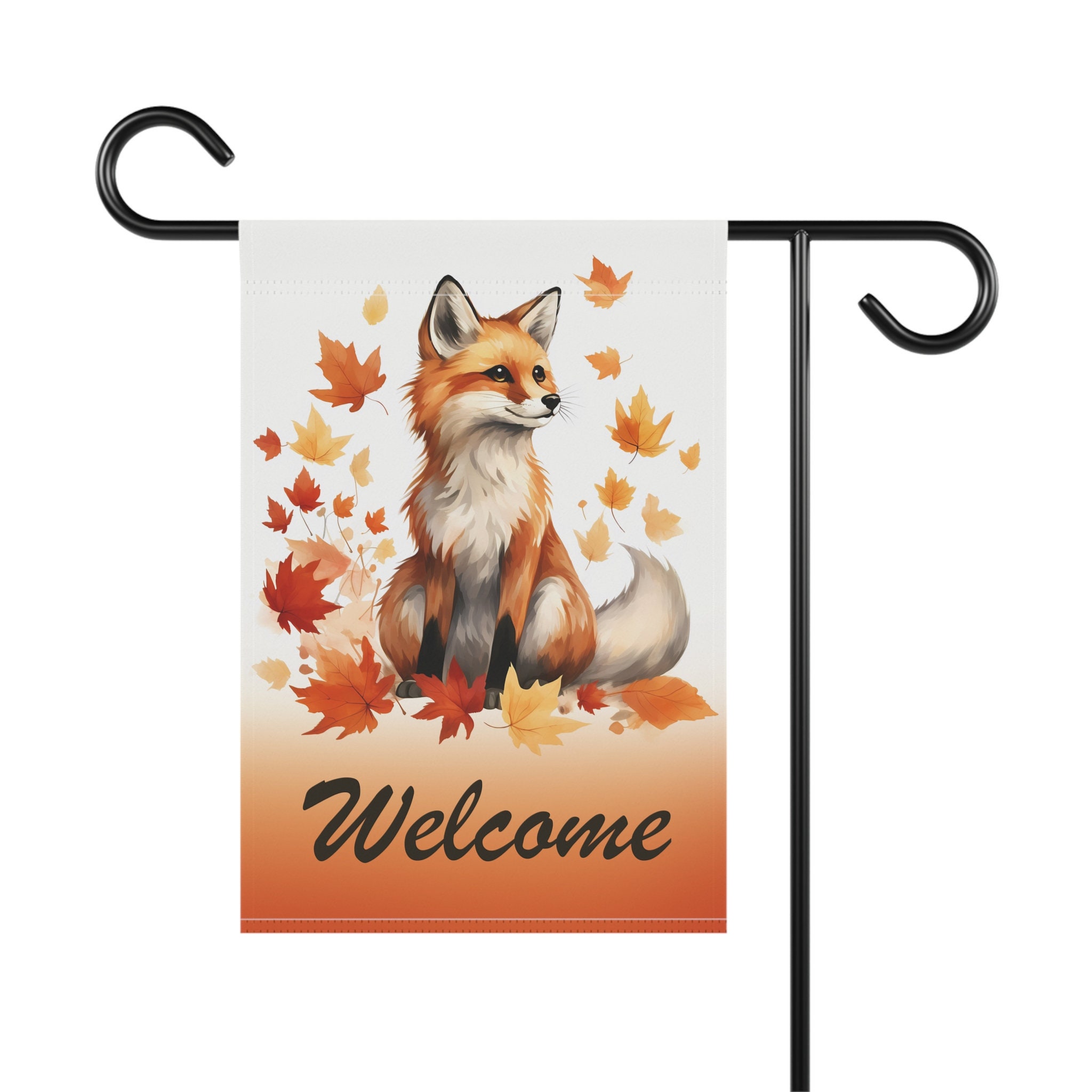 Cute Red Fox Flag - Welcome - Fall Leaves - 12"x18" Garden Yard House ...