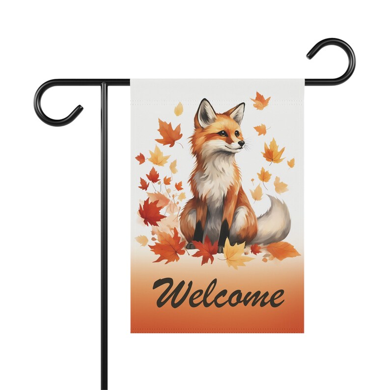 Cute Red Fox Flag - Welcome - Fall Leaves - 12"x18" Garden Yard House ...