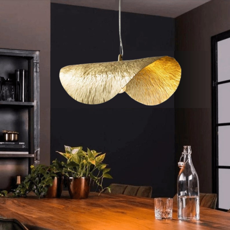 Hammered Brass Leaf Pendant Light, Brass Leaf Hanging Light, Curved ...
