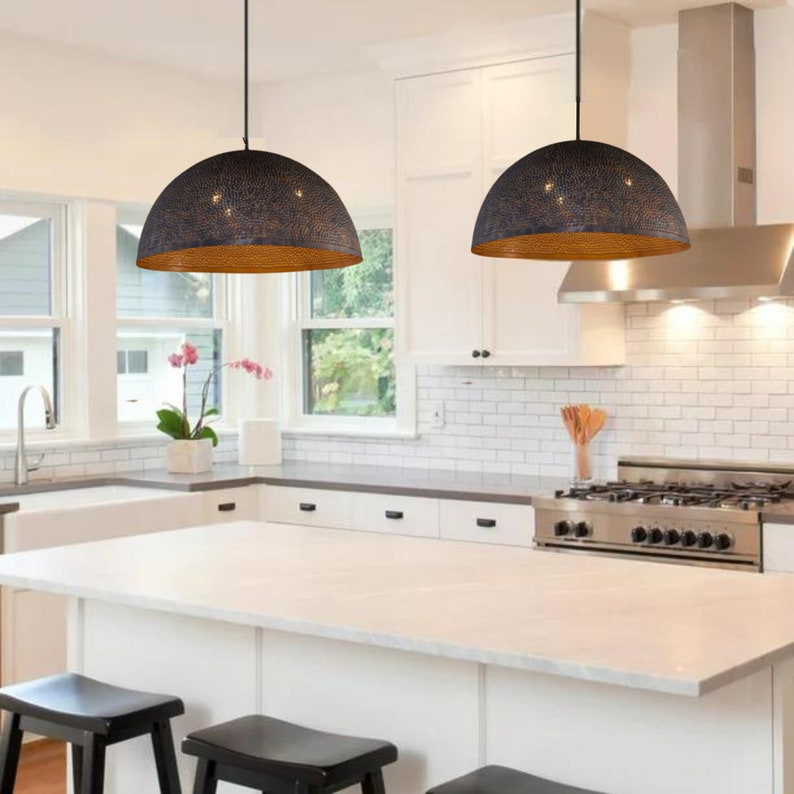 Set of 2 Black and Gold Pendant Light, Black Ceiling Lamp Shades ...