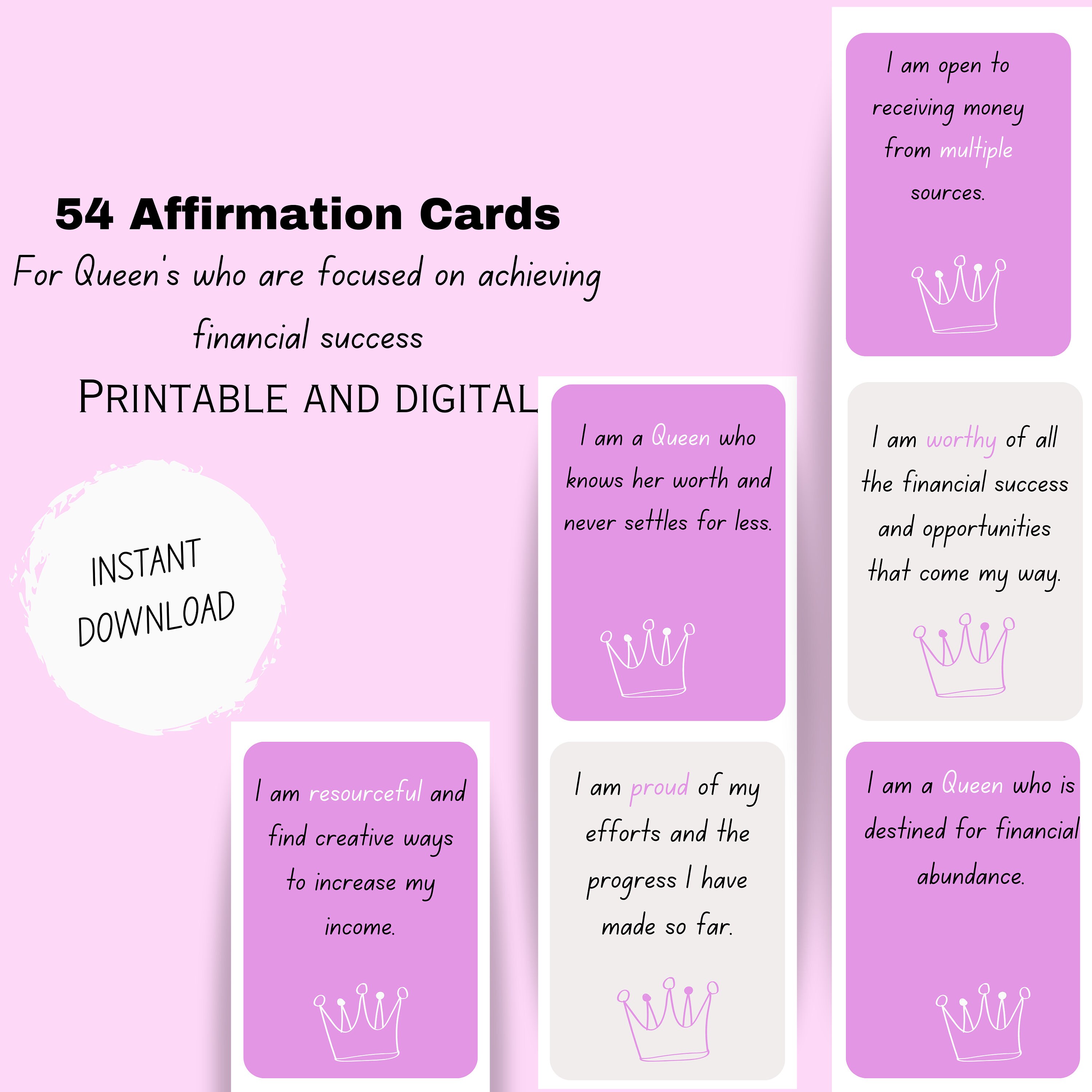 Affirmation Cards for Queens Focused on Achieving Financial Success ...