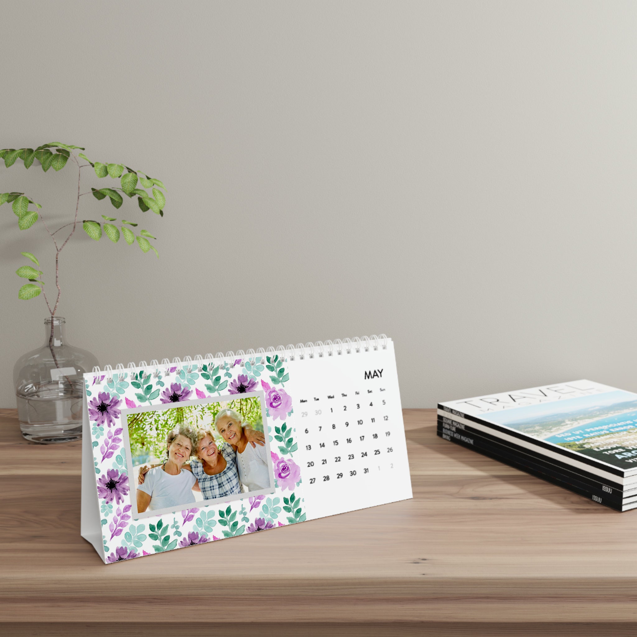 Custom 2024 Desk Calendar Personalized Photo Floral Calendar Gift for ...