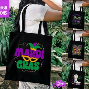 Mardi Gras Canvas Tote Bag, Mardi Gras Parade Bead Tote Bag, Beads ...