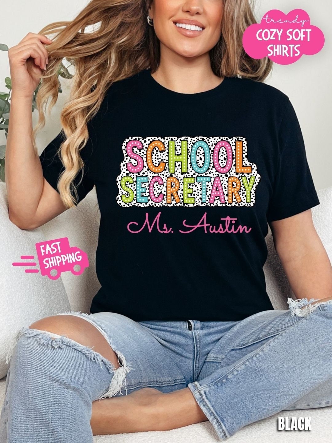 Personalized School Secretary Shirt Custom Name Gift for School Office ...