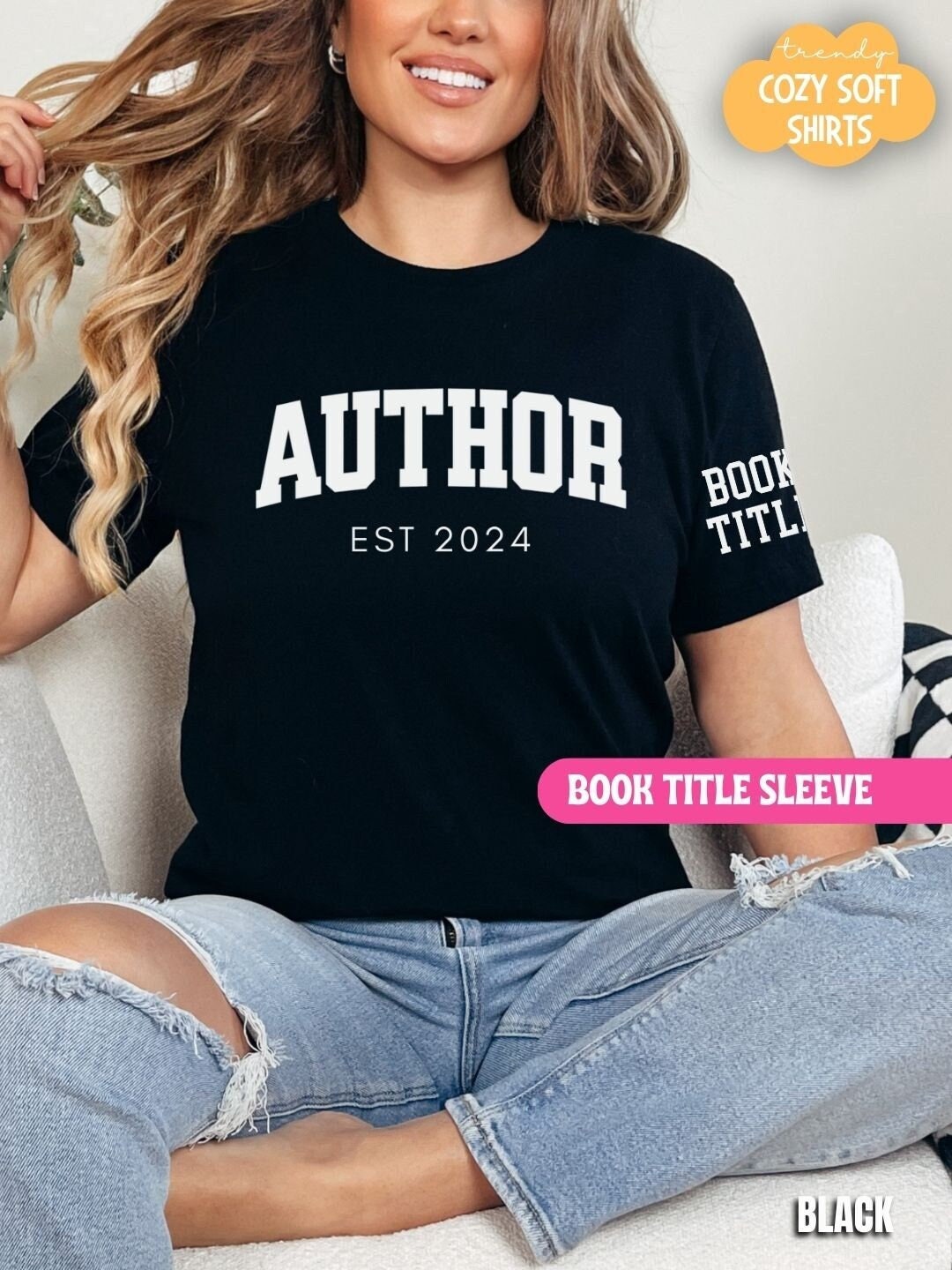 Personalized Author Shirts Custom Book Name on Sleeve Writer Shirt Gift ...