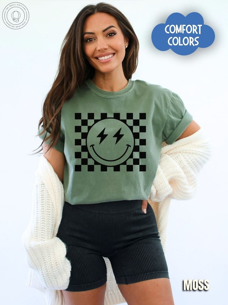 Comfort Colors® Retro Checkered Shirt, Trendy Aesthetic Happiness Shirt ...