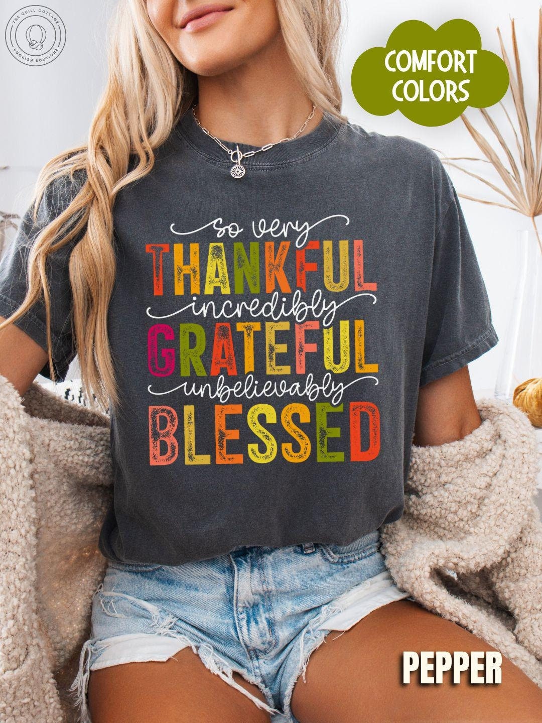 Thankful Comfort Colors® Shirt Grateful Blessed Crewneck Gift for Mom ...