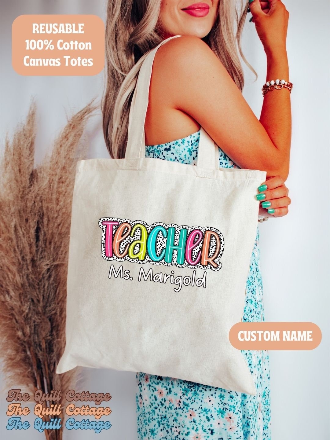 Custom Teacher Name Tote Bag Gifts Personalized Totes Elementary ...